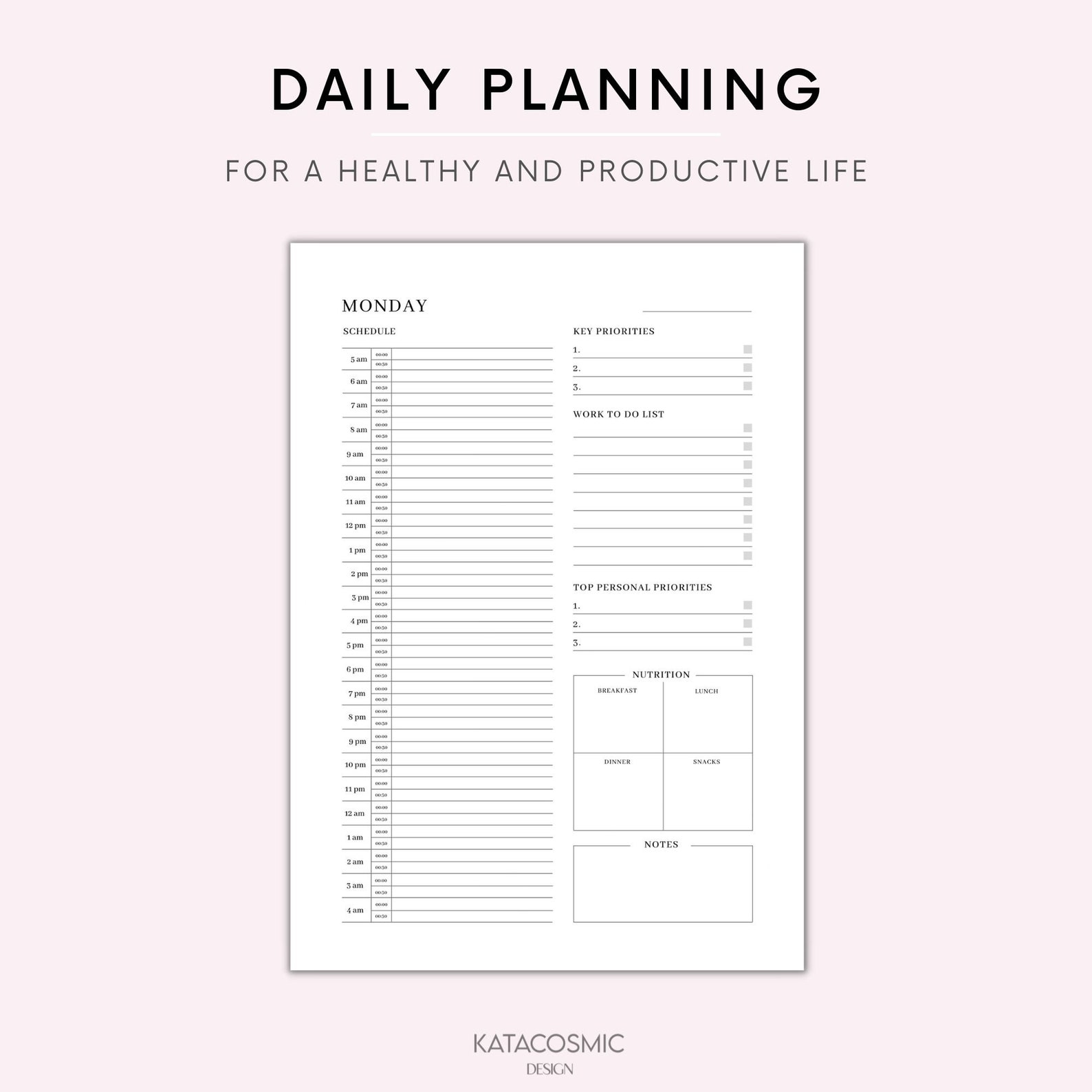 24 Hour Daily Planner Printable, Daily to Do List for Work / Personal ...