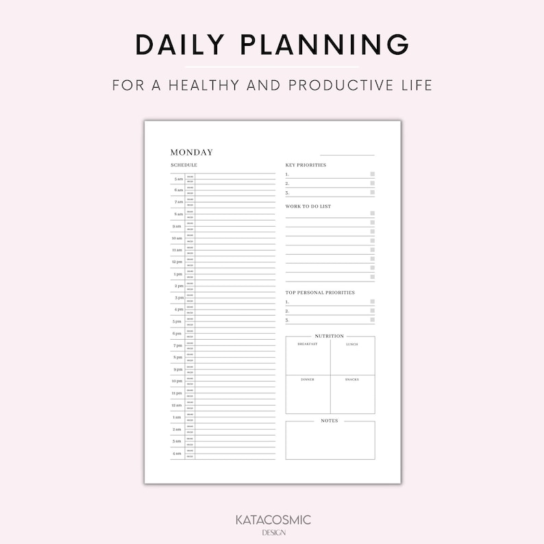 24 Hour Daily Planner Printable Daily to Do List for Work / - Etsy