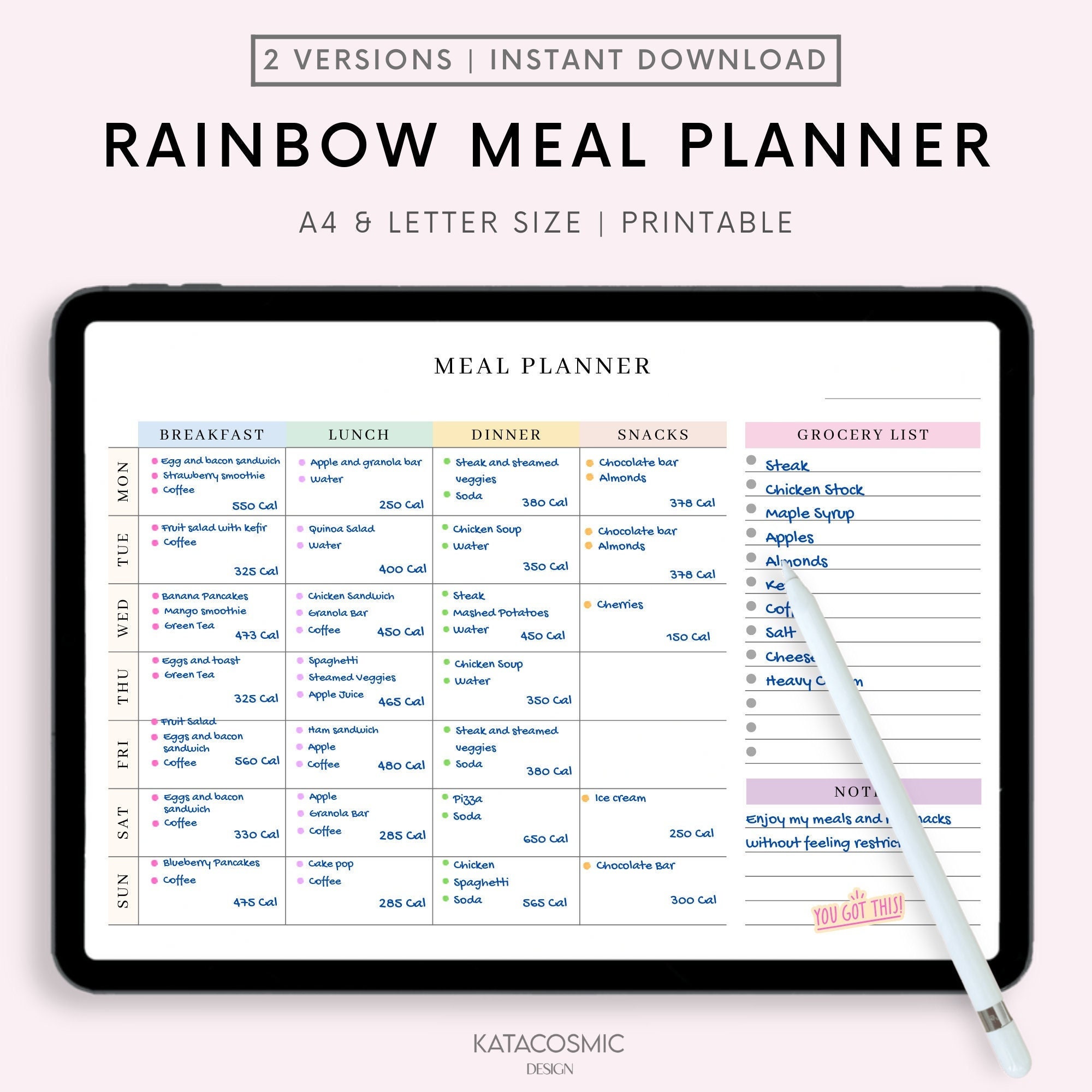 Rainbow Weekly Meal Planner Printable Undated Weekly Meal - Etsy Australia