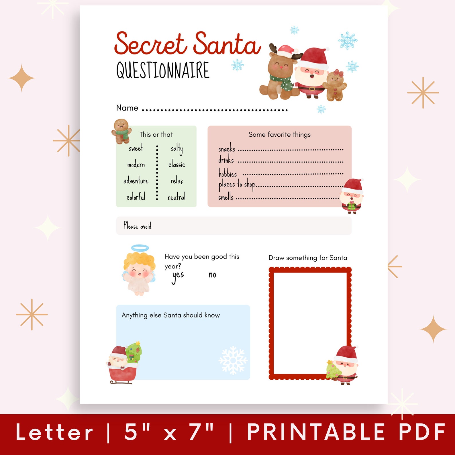 Printable Secret Santa Gift Exchange Questionnaire for - Etsy