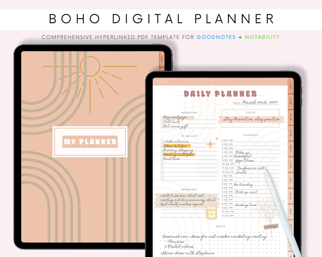 Boho Undated Goodnotes Planner, Weekly Digital Planner, Monthly Planner ...