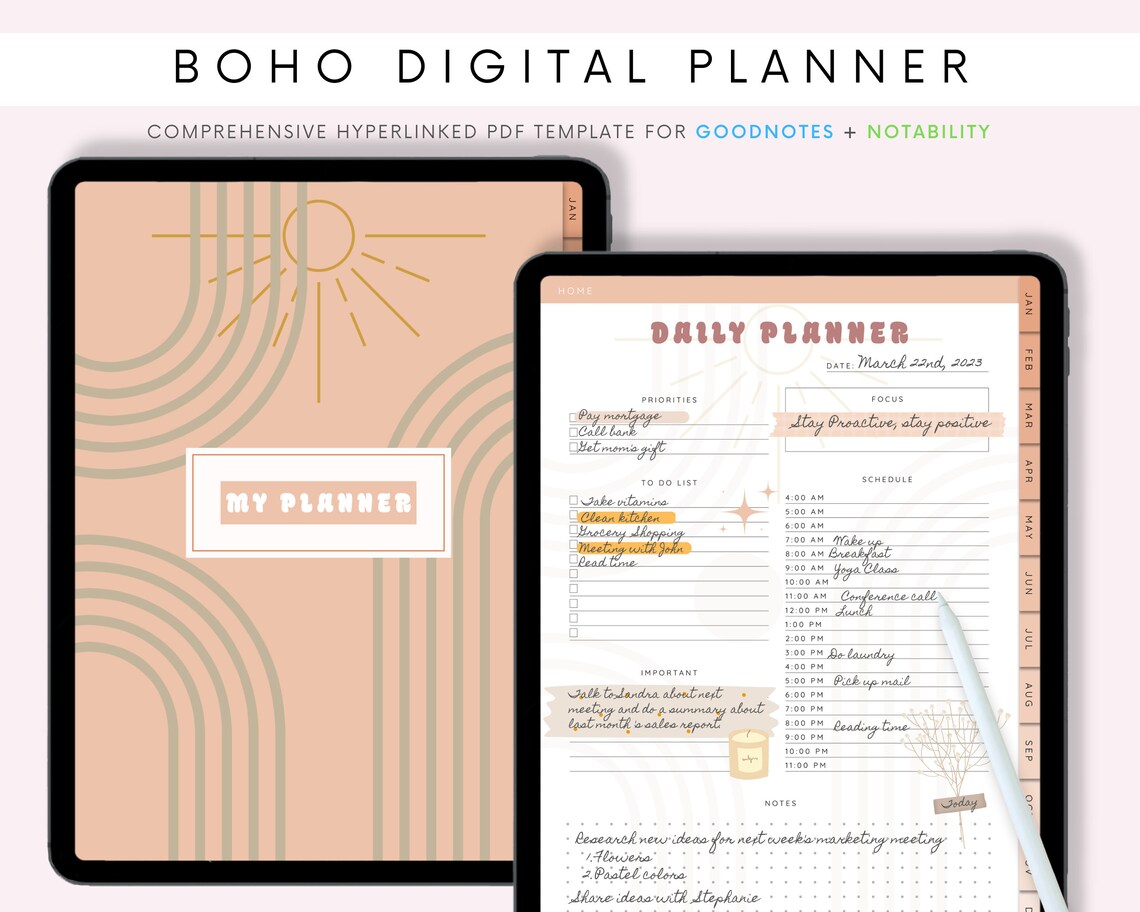Boho Undated Goodnotes Planner Weekly Digital Planner - Etsy