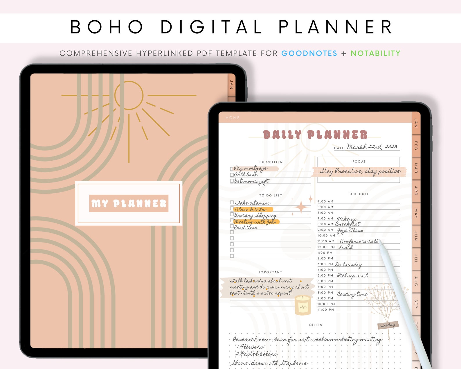 Boho Undated Goodnotes Planner Weekly Digital Planner - Etsy