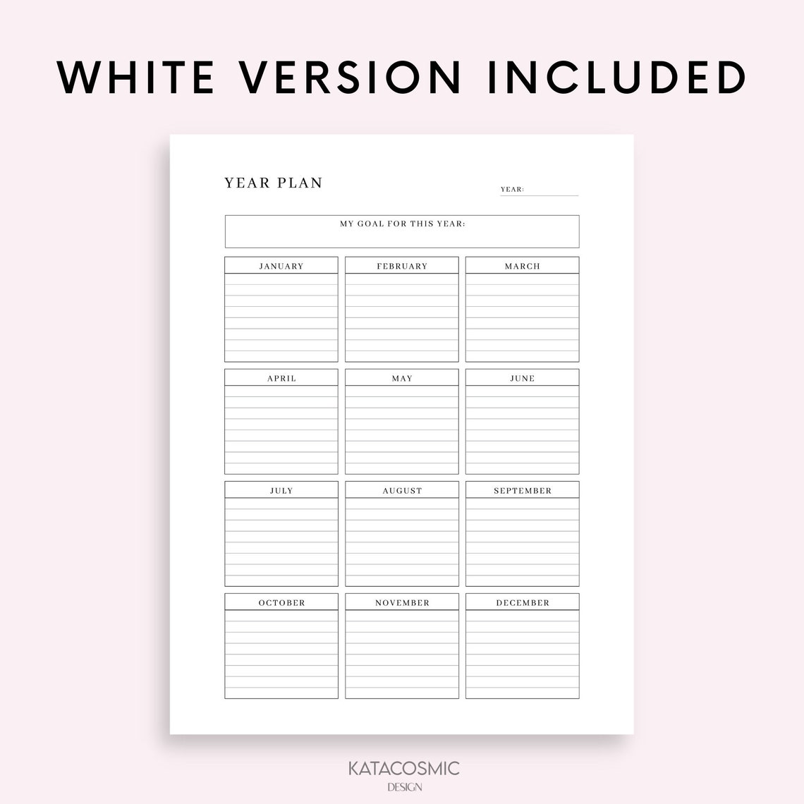 Editable Yearly Planner, Printable Yearly Overview on One Page, Year at ...