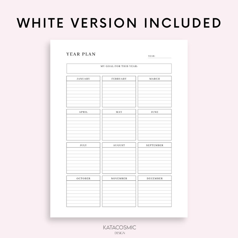 Editable Yearly Planner, Printable Yearly Overview on One Page, Year at ...