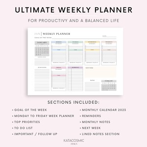 2023 Weekly Office Planner Printable , Minimalist Weekly Schedule, Week ...