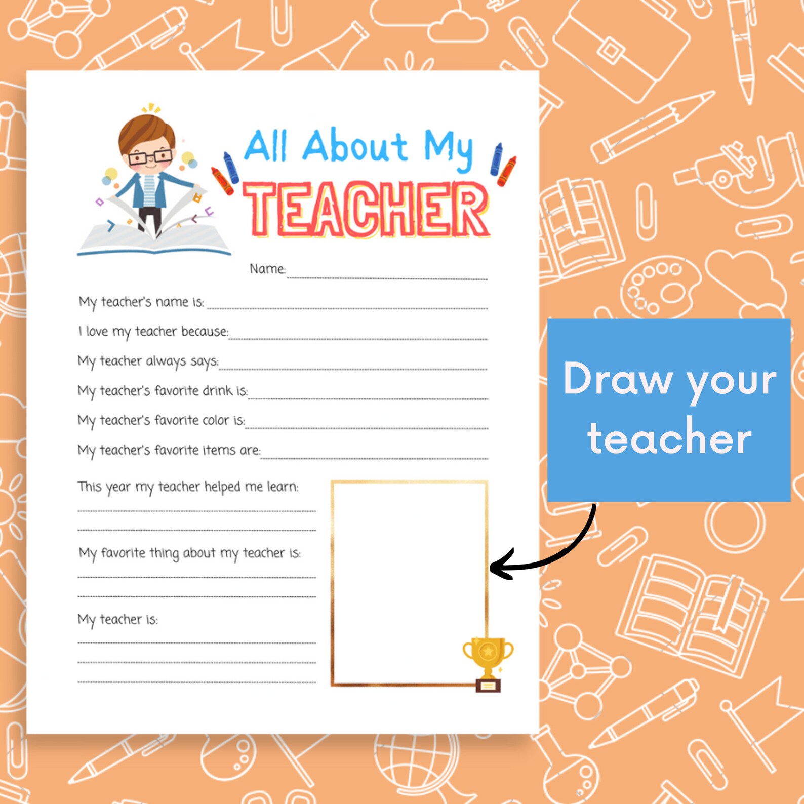All About My Teacher, Teacher Appreciation Week Printable, Teacher ...