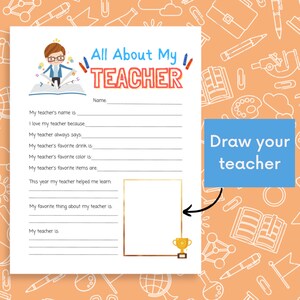 All About My Teacher, Teacher Appreciation Week Printable, Teacher ...
