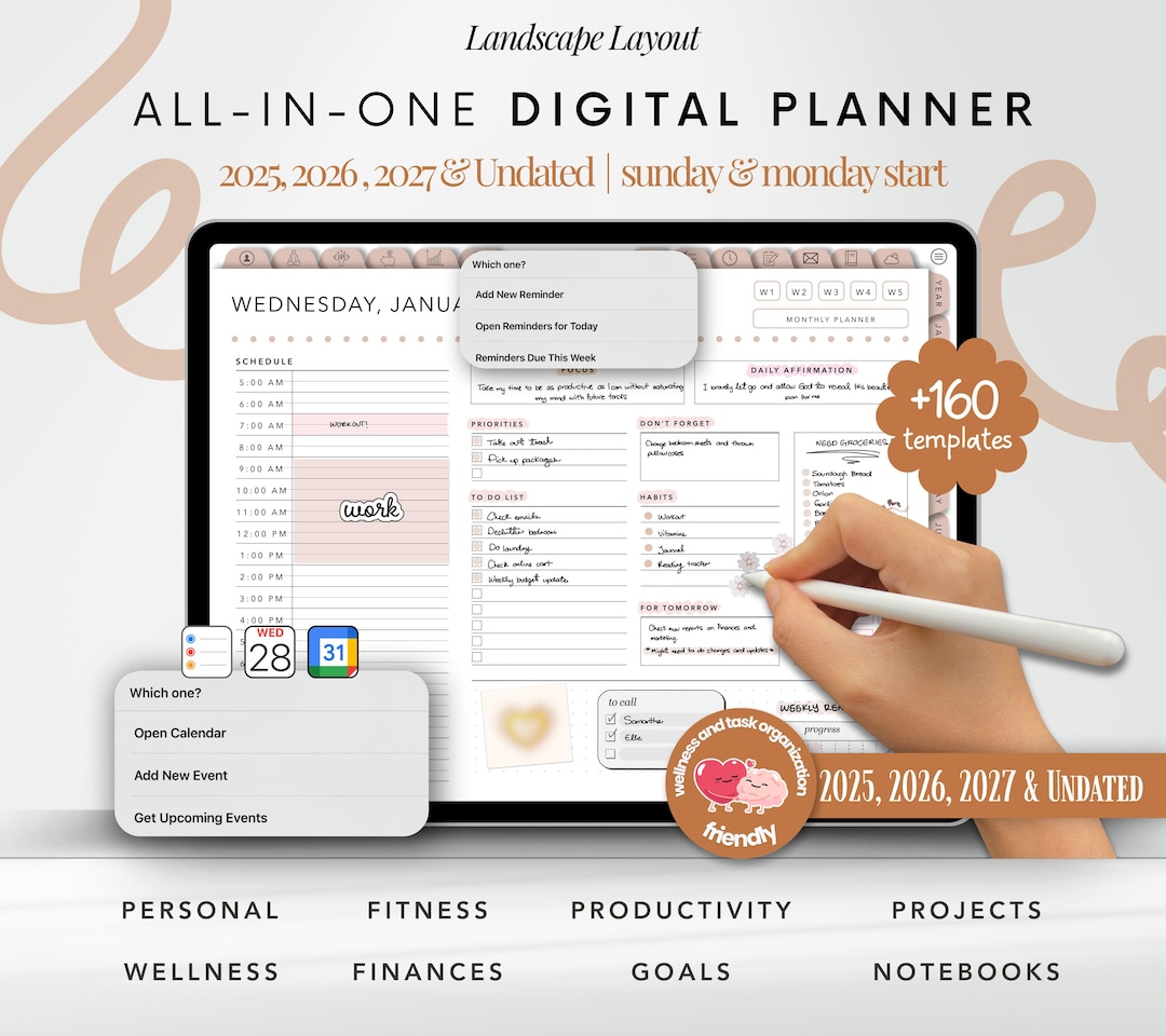 Landscape Digital Planner 2025 2026 2027 & Undated, Goodnotes Planner ...