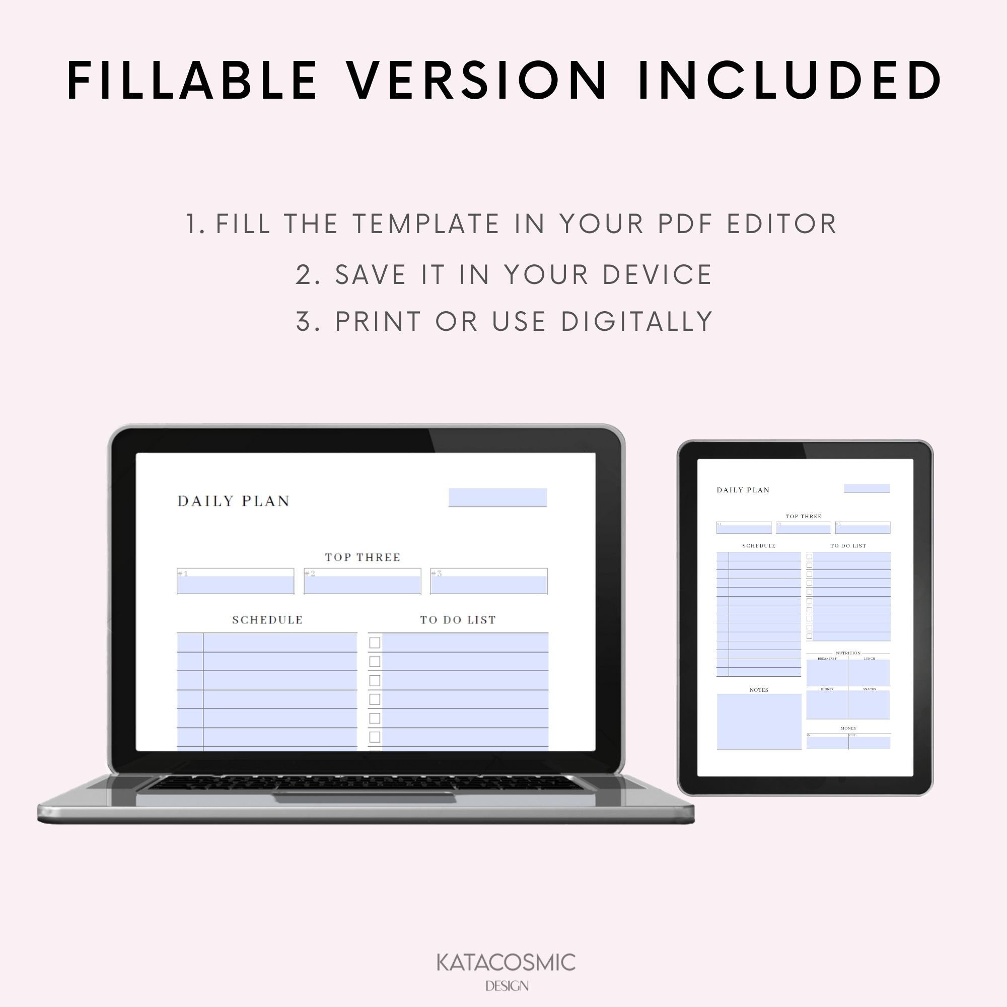Daily Schedule Undated Printable Daily Planner Fillable Daily | Etsy