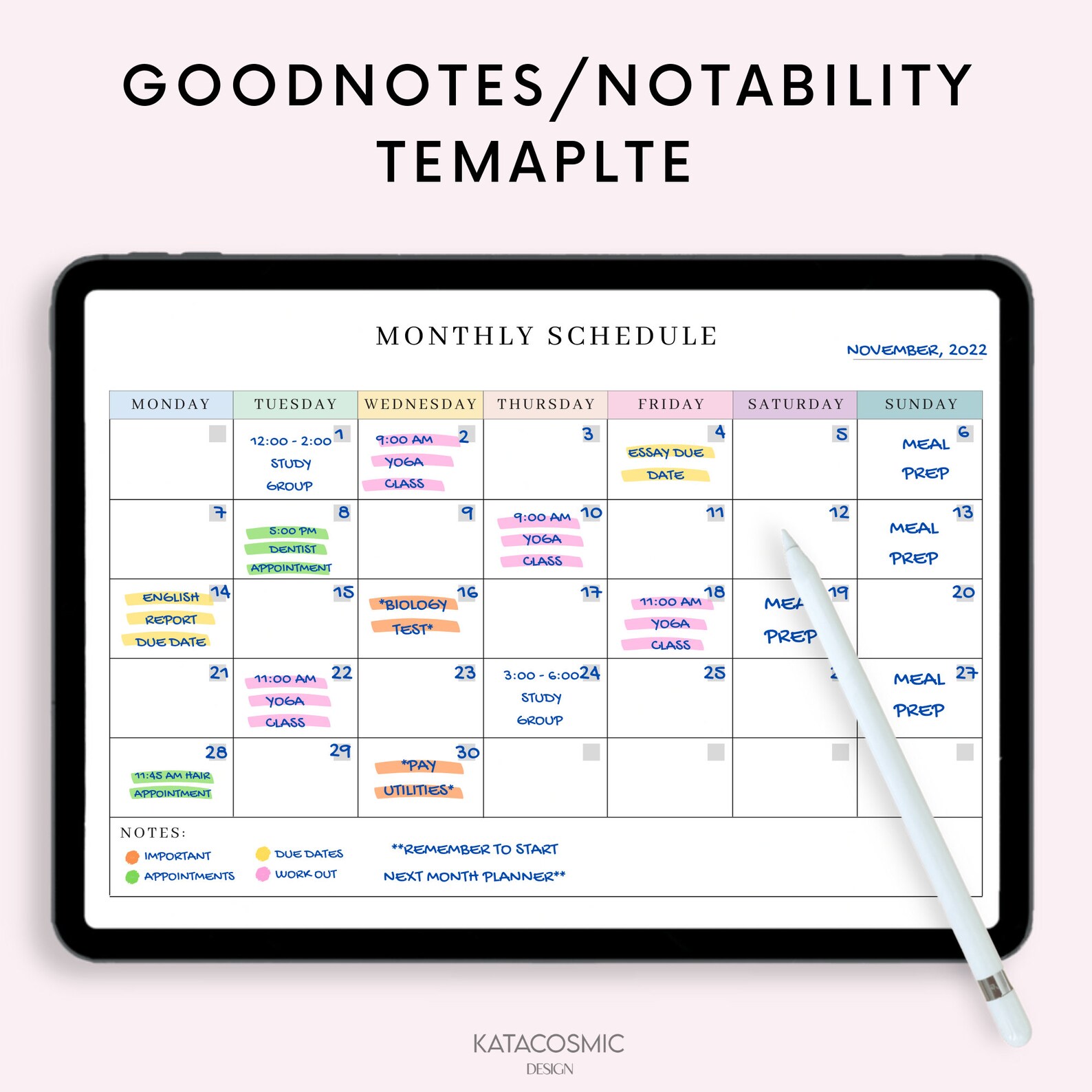 Monthly Planner Goodnotes Template, Undated Monthly Planner, Monthly ...