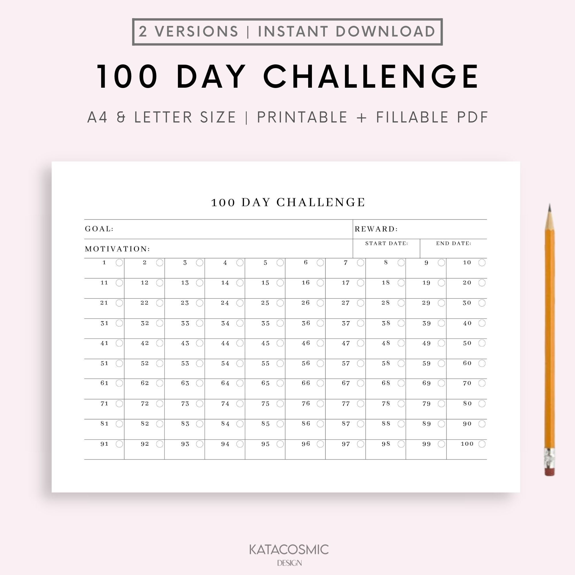 100 Day Challenge Goal Setting Goal Progress Tracker Habit - Etsy
