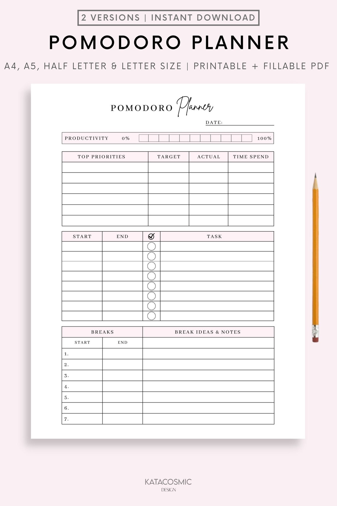 Simple Pomodoro Planner Printable Study Session Planner - Etsy