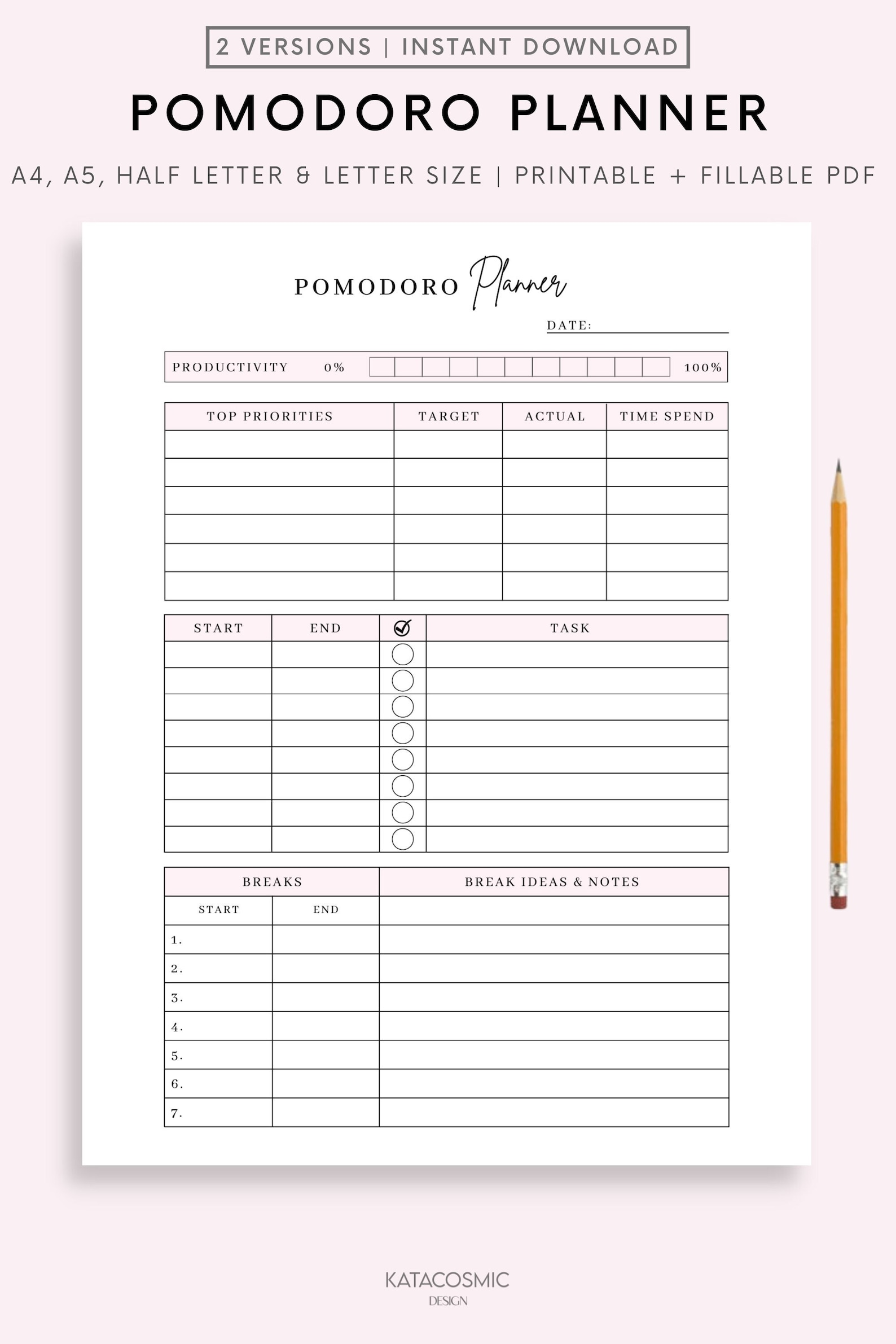 Simple Pomodoro Planner Printable Study Session Planner - Etsy