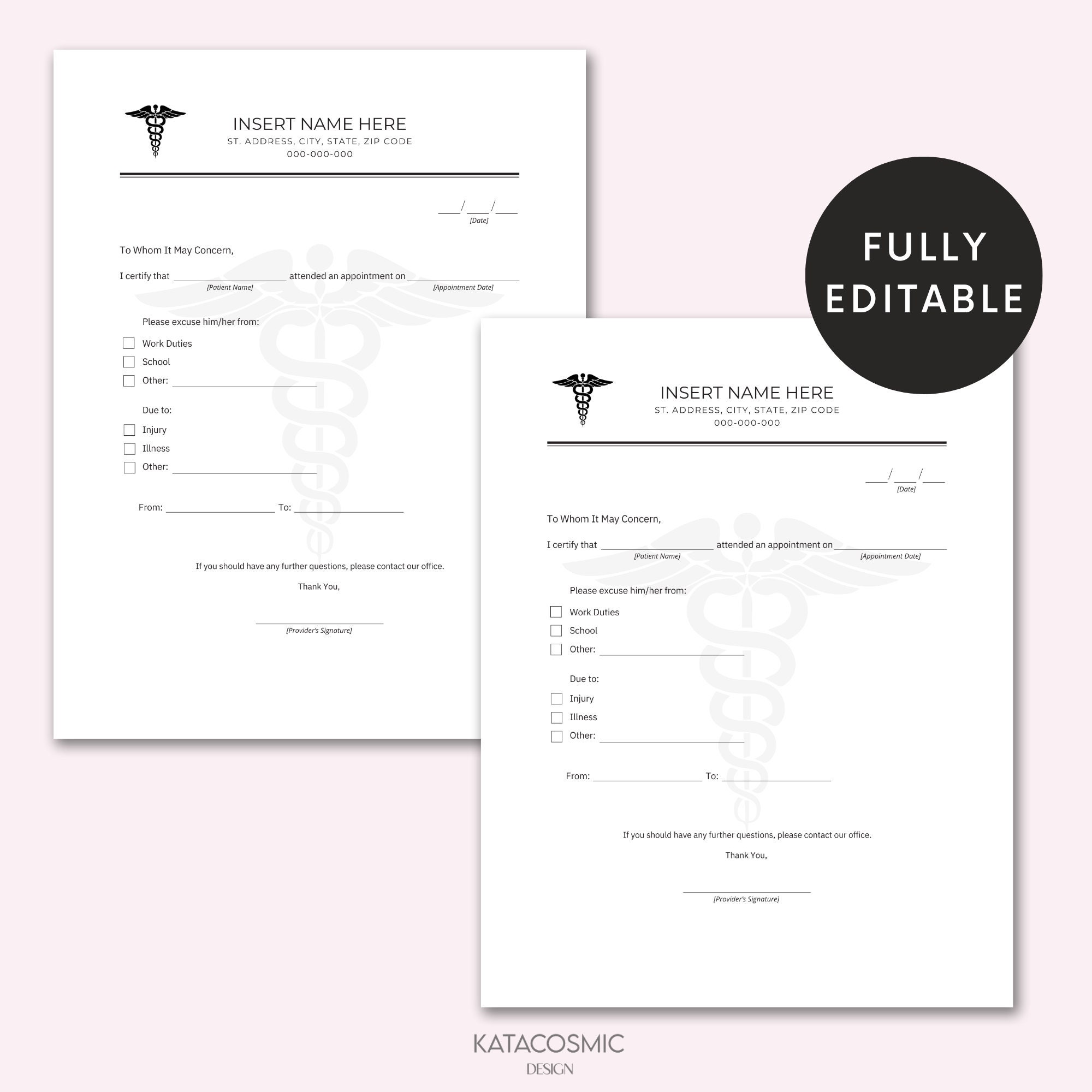 Fillable Doctors Note for Work, Doctor Excuse Note, Drs Note, Doctor ...