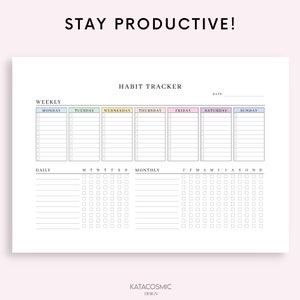 Monthly Habit Tracker Printable Landscape, Habit Tracker Template ...