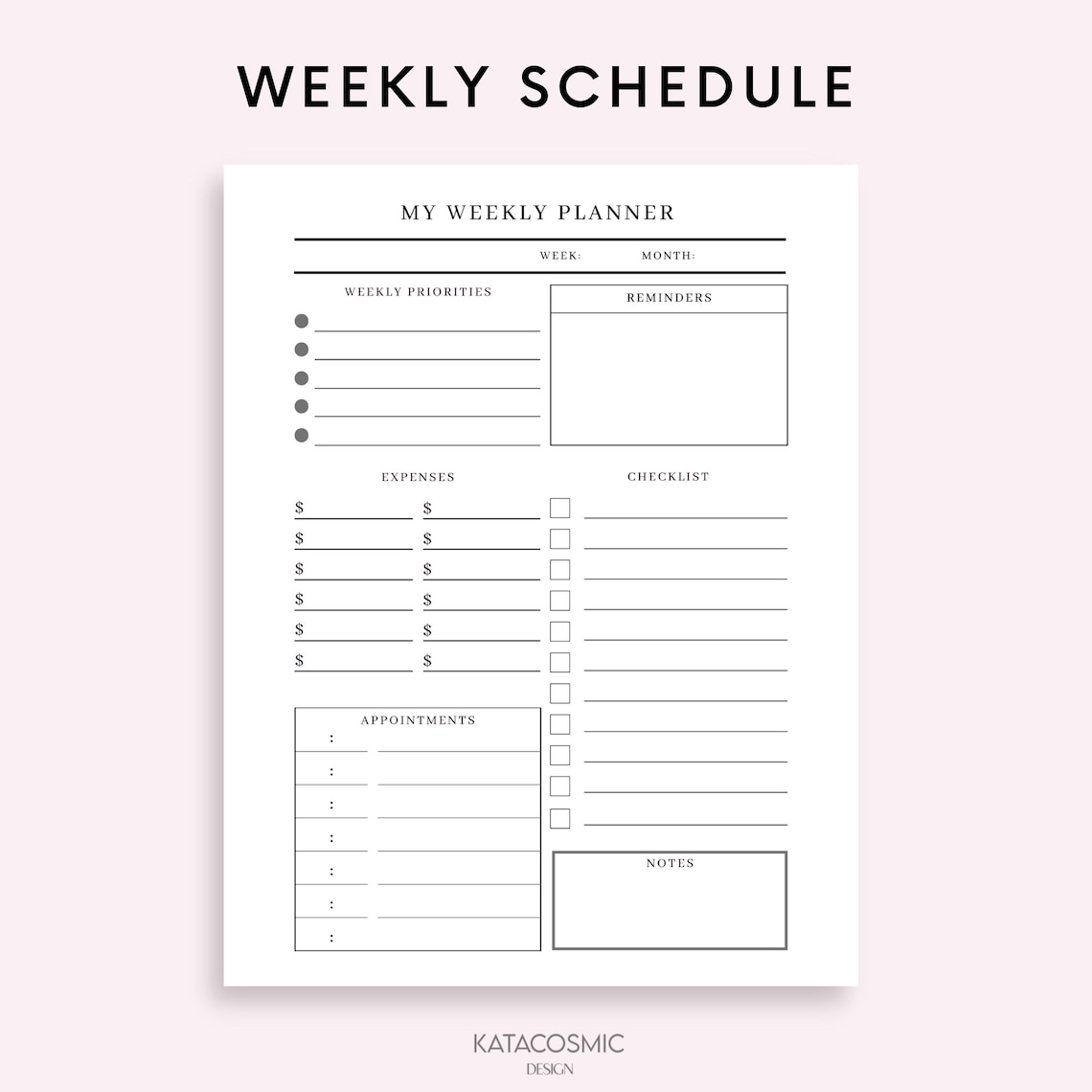 Week at a Glance Printable Undated Weekly Planner Template - Etsy