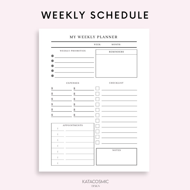 Week at a Glance Printable Undated Weekly Planner Template - Etsy