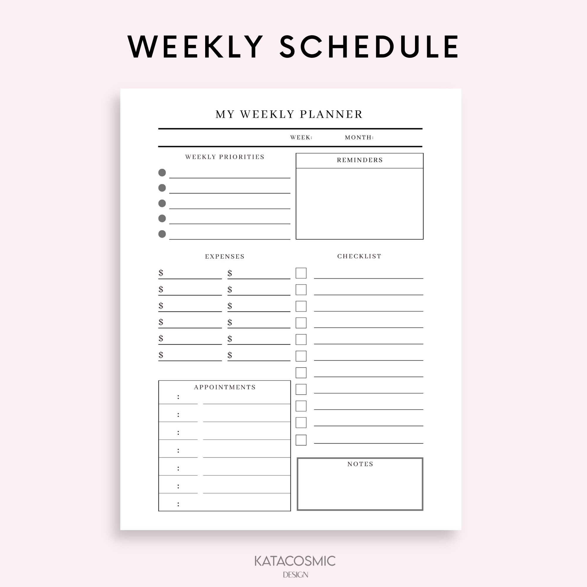 Week at a Glance Printable Undated Weekly Planner Template - Etsy