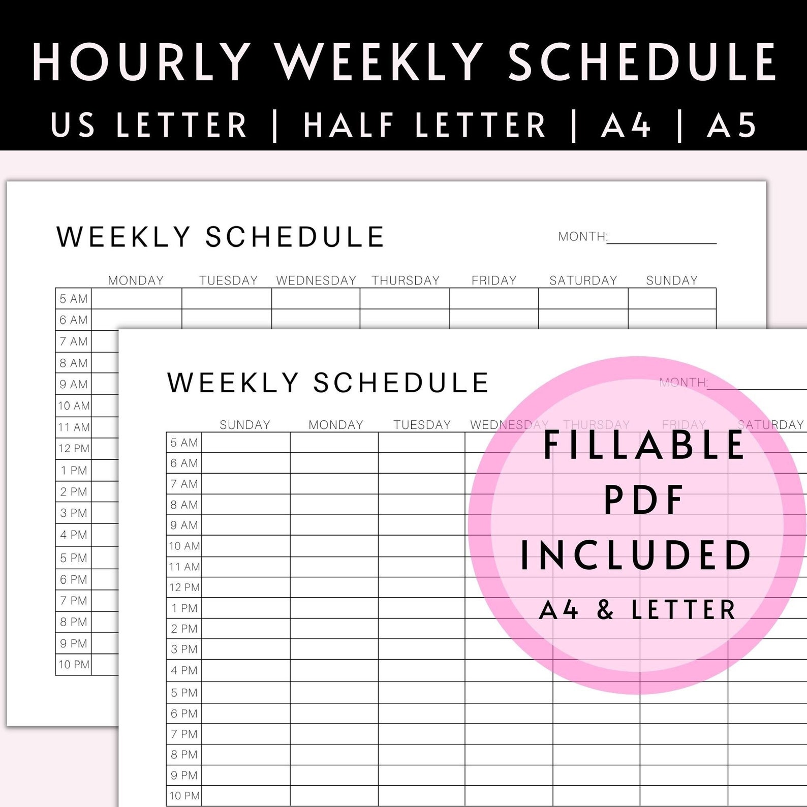 Hourly Weekly Schedule Landscape Weekly Planner Printable - Etsy