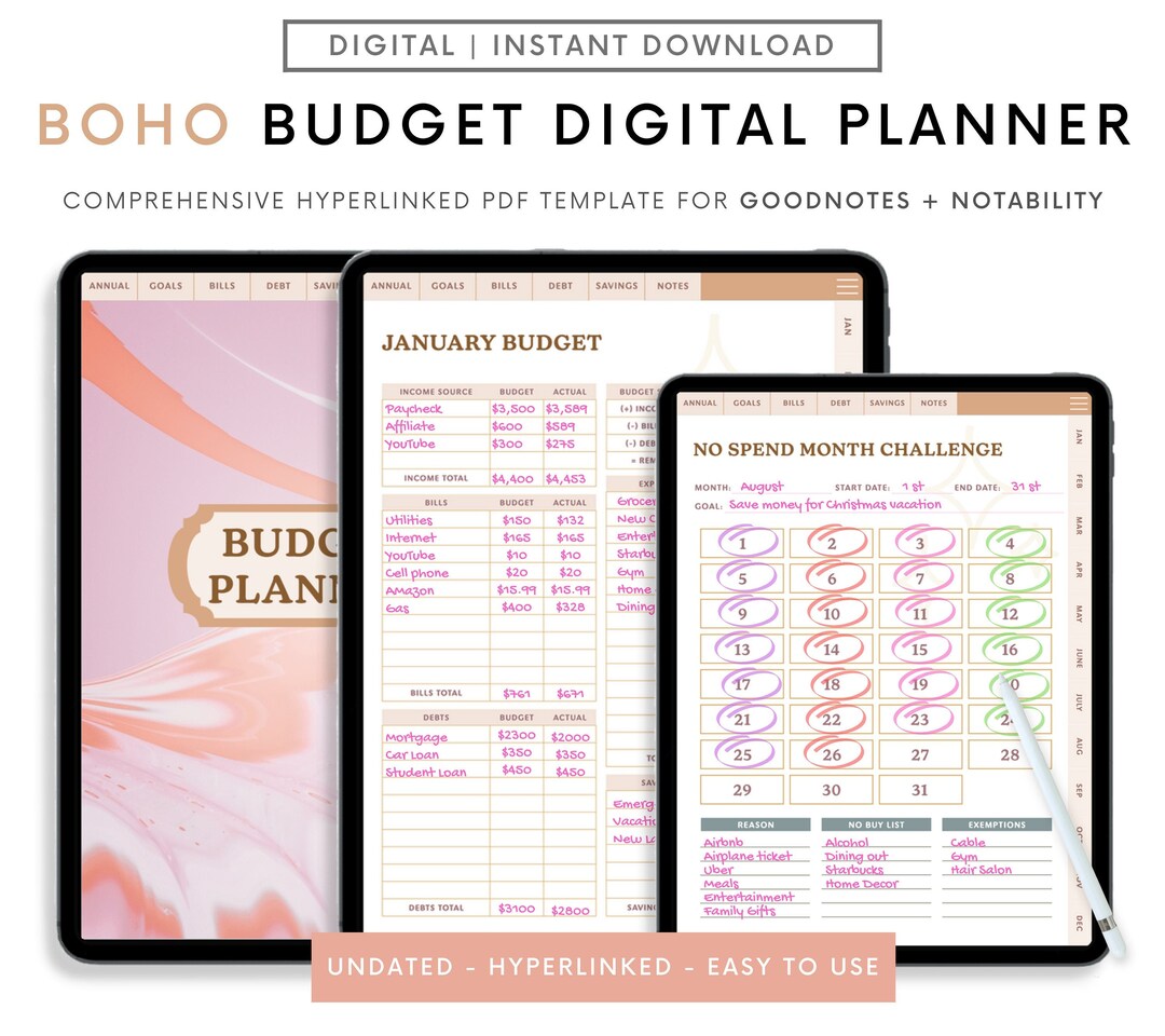 Boho Digital Budget Planner, Goodnotes Digital Planner, Budget Planner ...