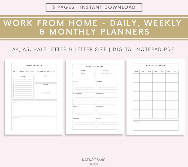Work From Home Daily Planner Weekly Planner Monthly - Etsy