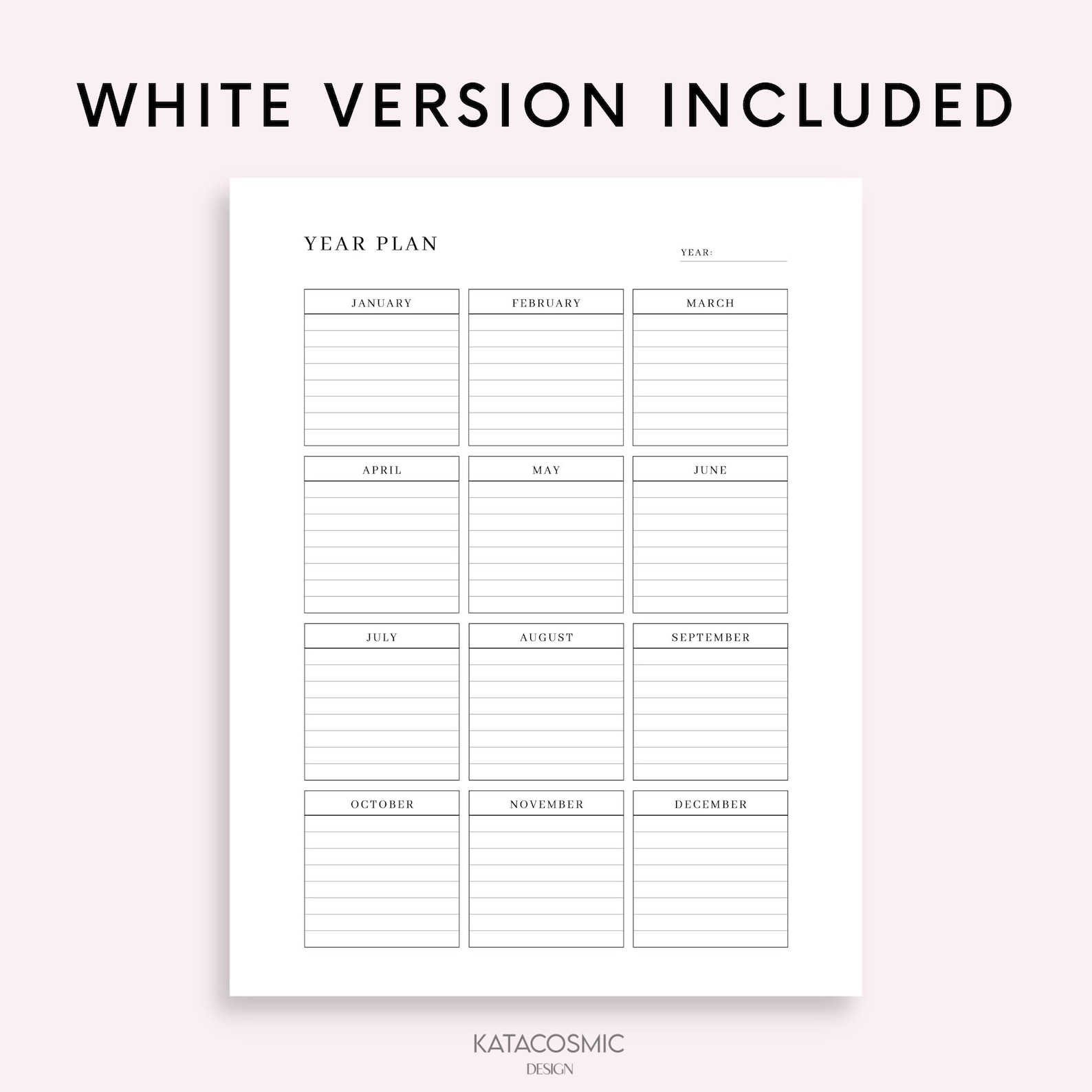 Editable Yearly Planner, Printable Yearly Overview on One Page, Year at ...