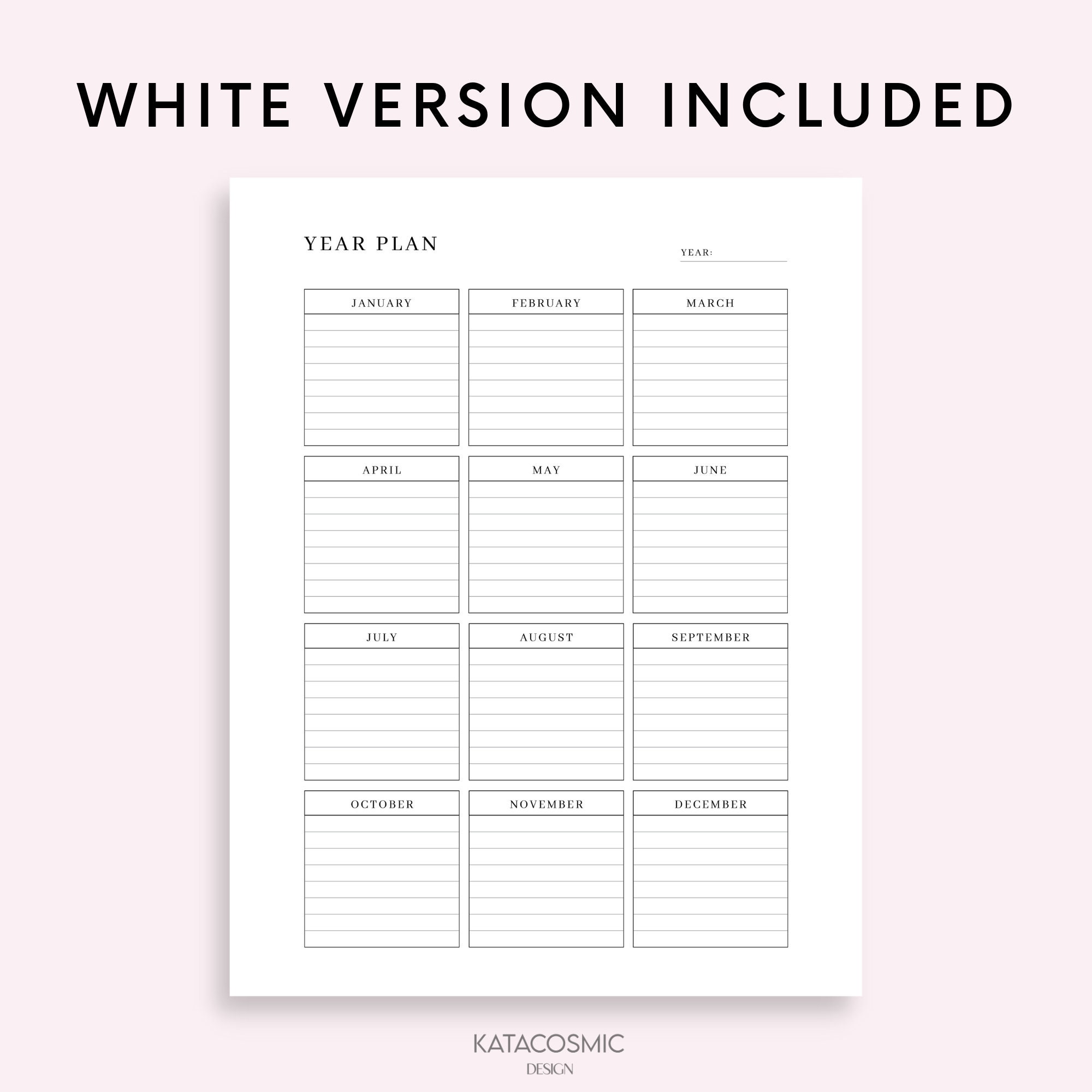 Editable Yearly Planner, Printable Yearly Overview on One Page, Year at ...
