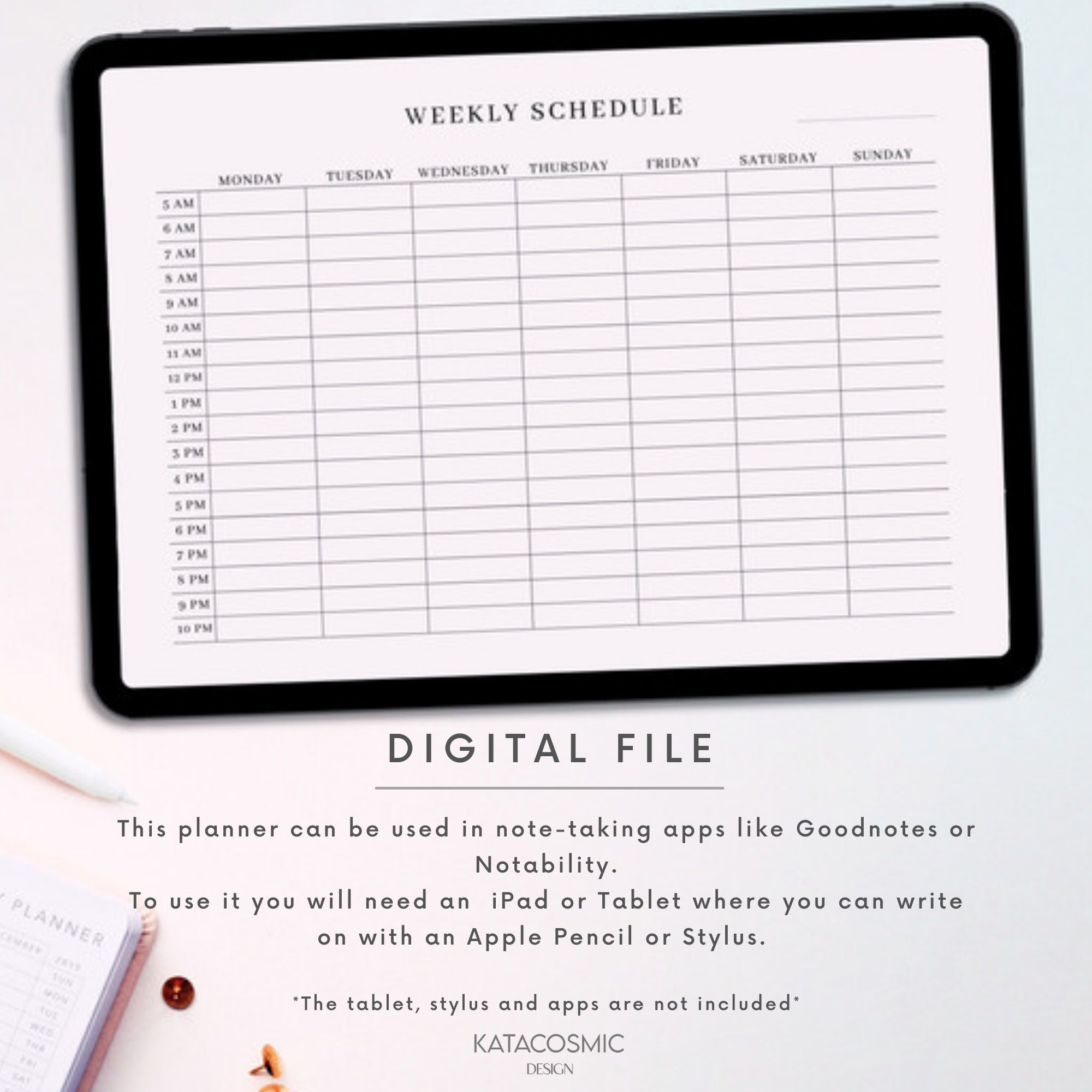 Digital Weekly Schedule for Goodnotes, 24/7 Weekly Timetable, Hourly ...