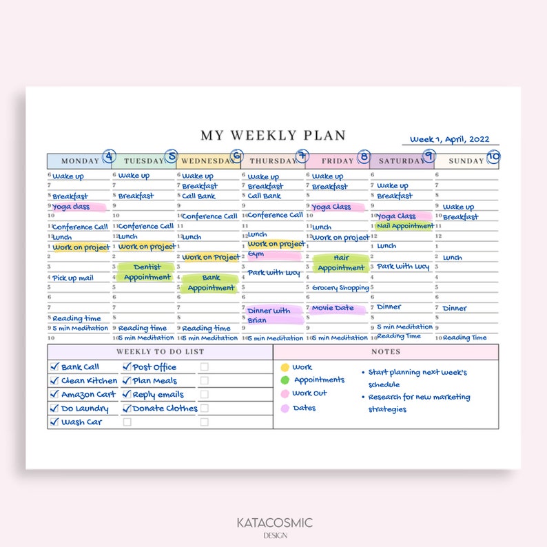 Weekly Planner Printable Landscape Minimalist Weekly - Etsy