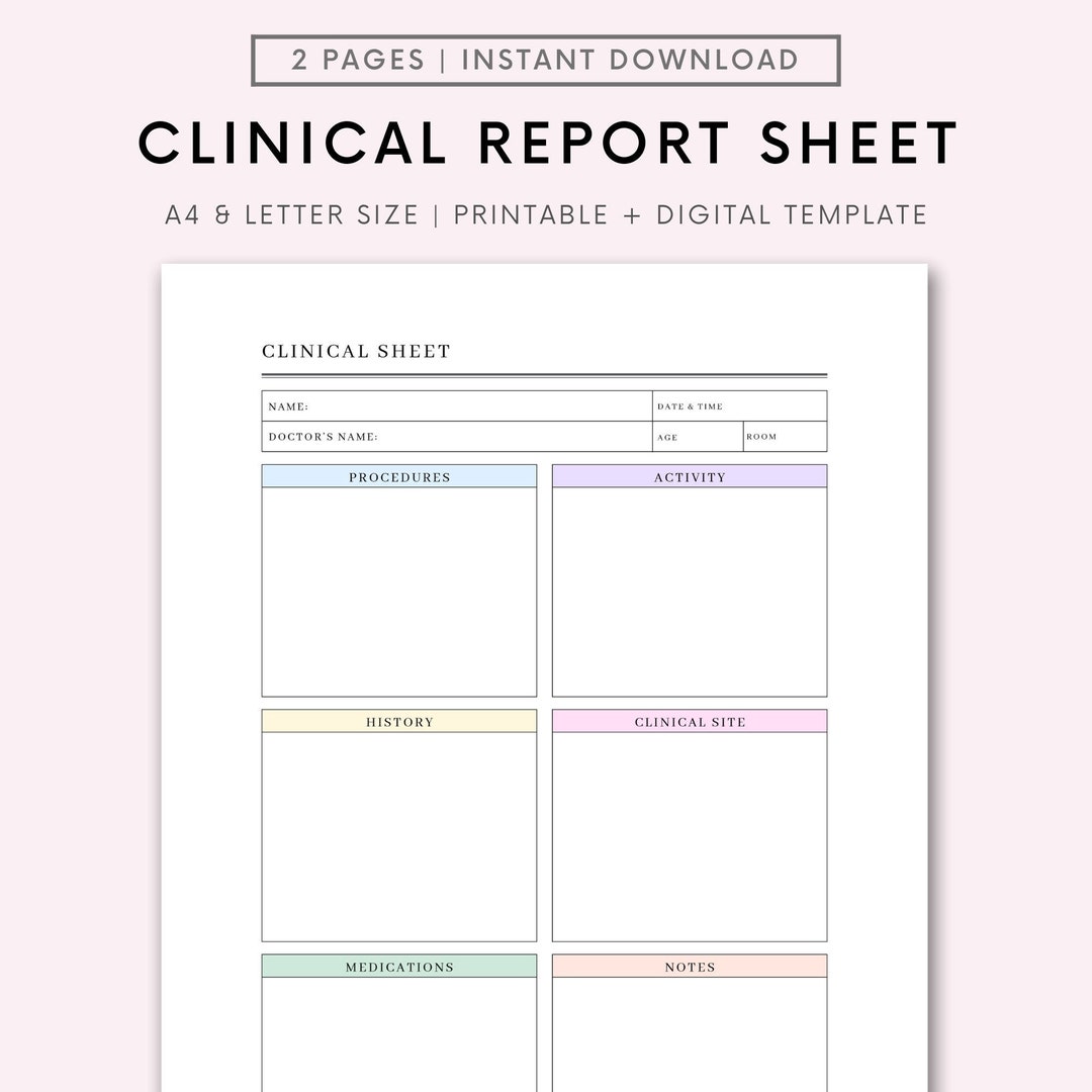Printable Nursing Clinical Sheet, Nurse Clinical Overview, Nurse Report ...