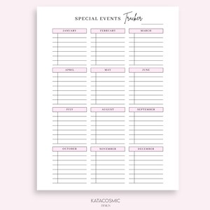 Yearly Important Dates Tracker Printable, Fillable Important Dates ...