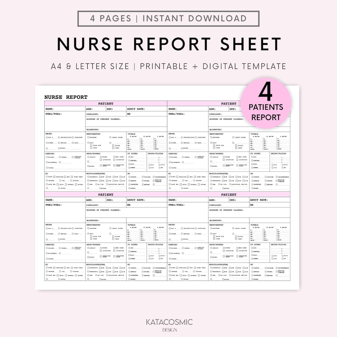 4 Feuille de rapport patient infirmier, feuille de rapport d ...