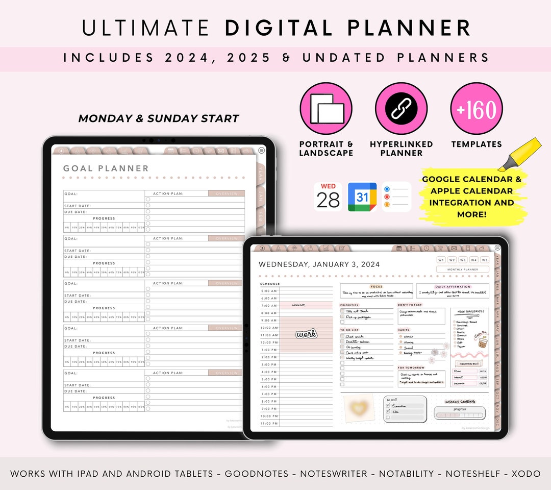 Digital Planner 2024 2025 & Undated, Goodnotes Planner, Daily Planner ...
