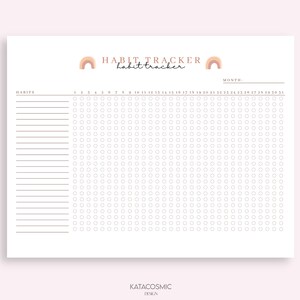 Monthly Habit Tracker Printable Landscape, Habit Tracker Template ...