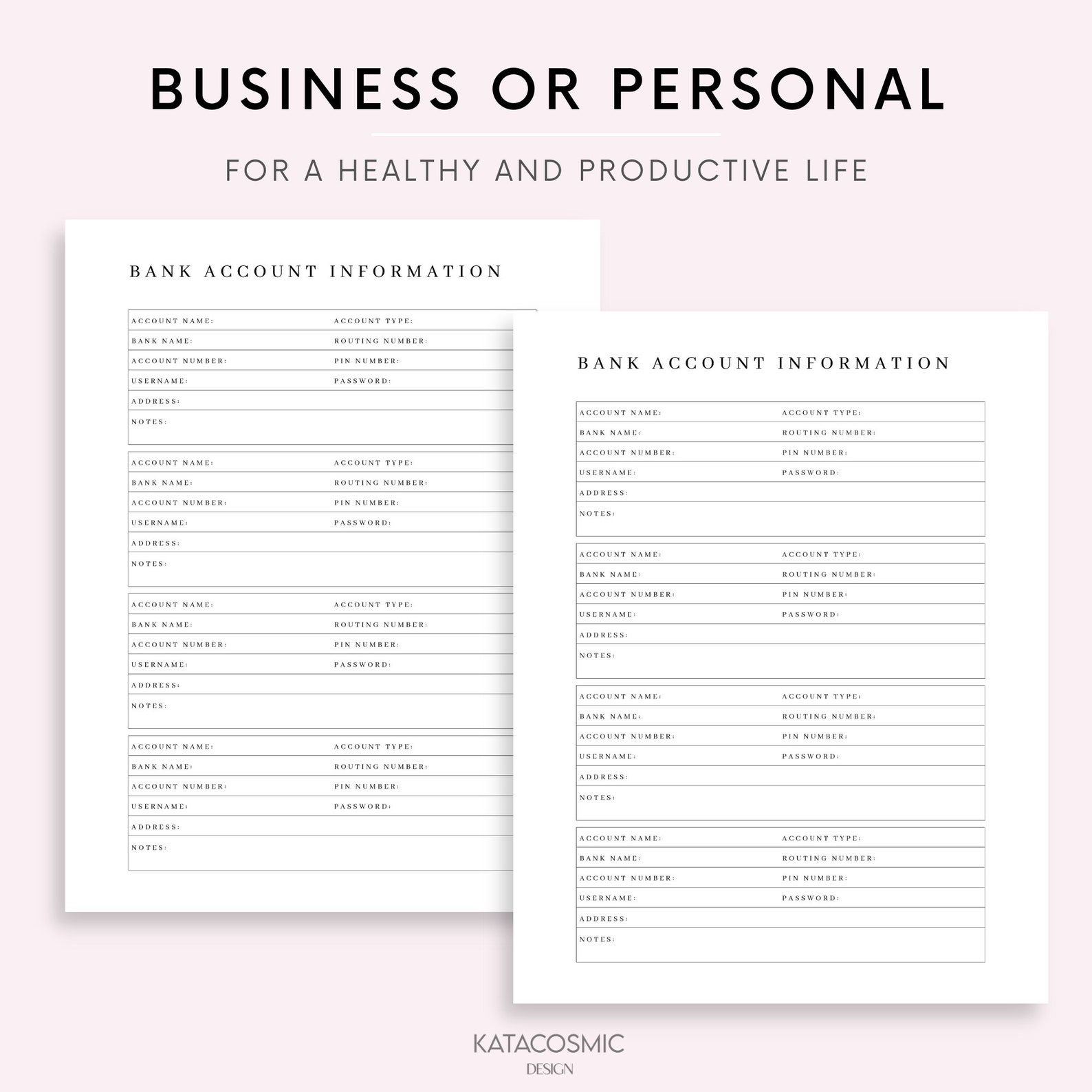 Bank Account Information Tracker Printable, Bank Account Log, Bank ...