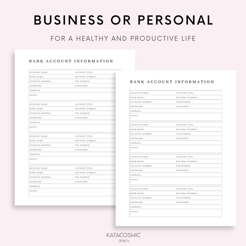 Bank Account Information Tracker Printable Bank Account Log - Etsy