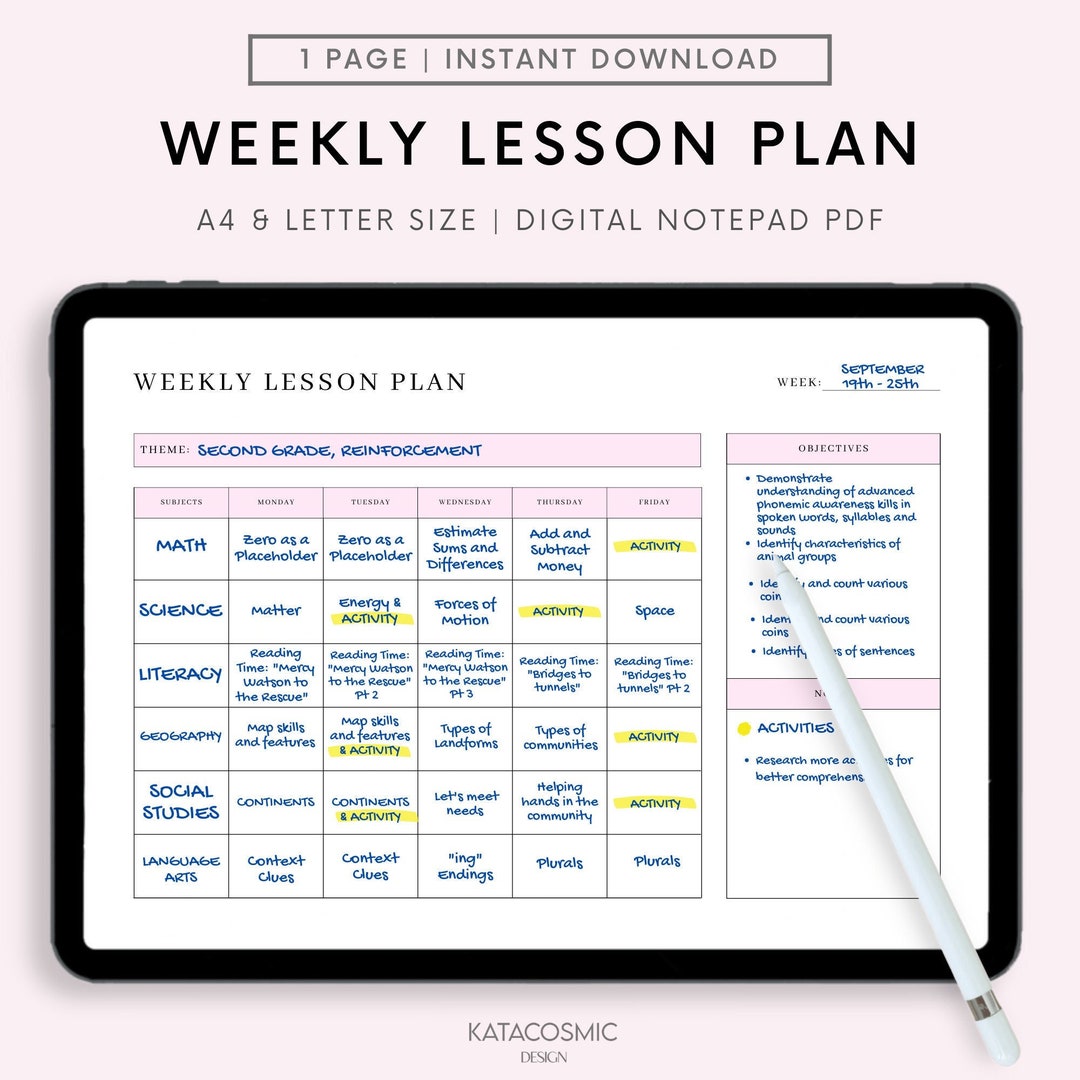 Weekly Lesson Plan Printable, Editable Weekly School Schedule, Simple ...