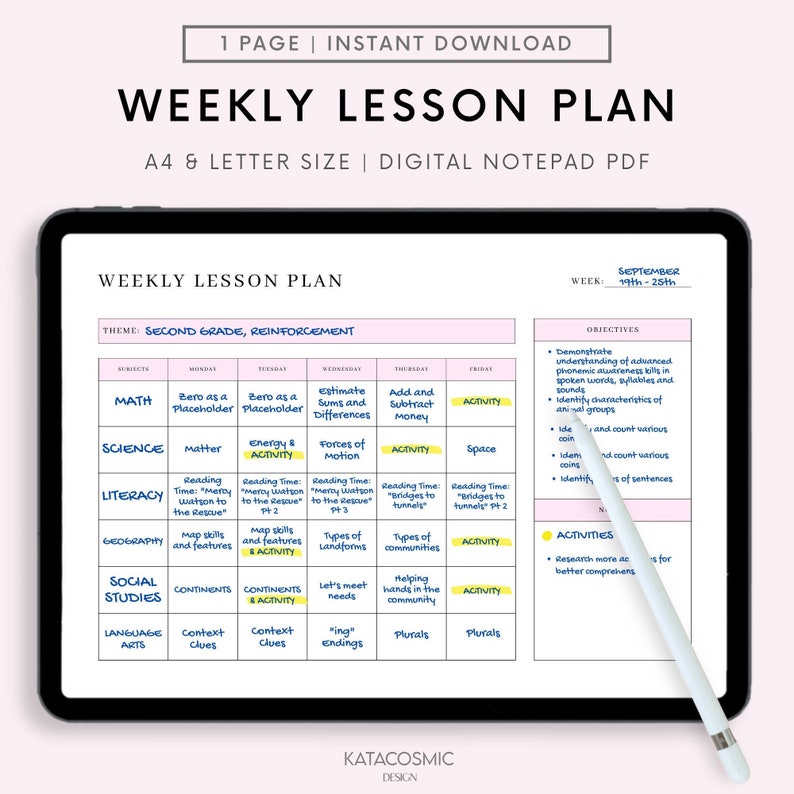 Weekly Lesson Plan Printable Editable Weekly School Schedule - Etsy