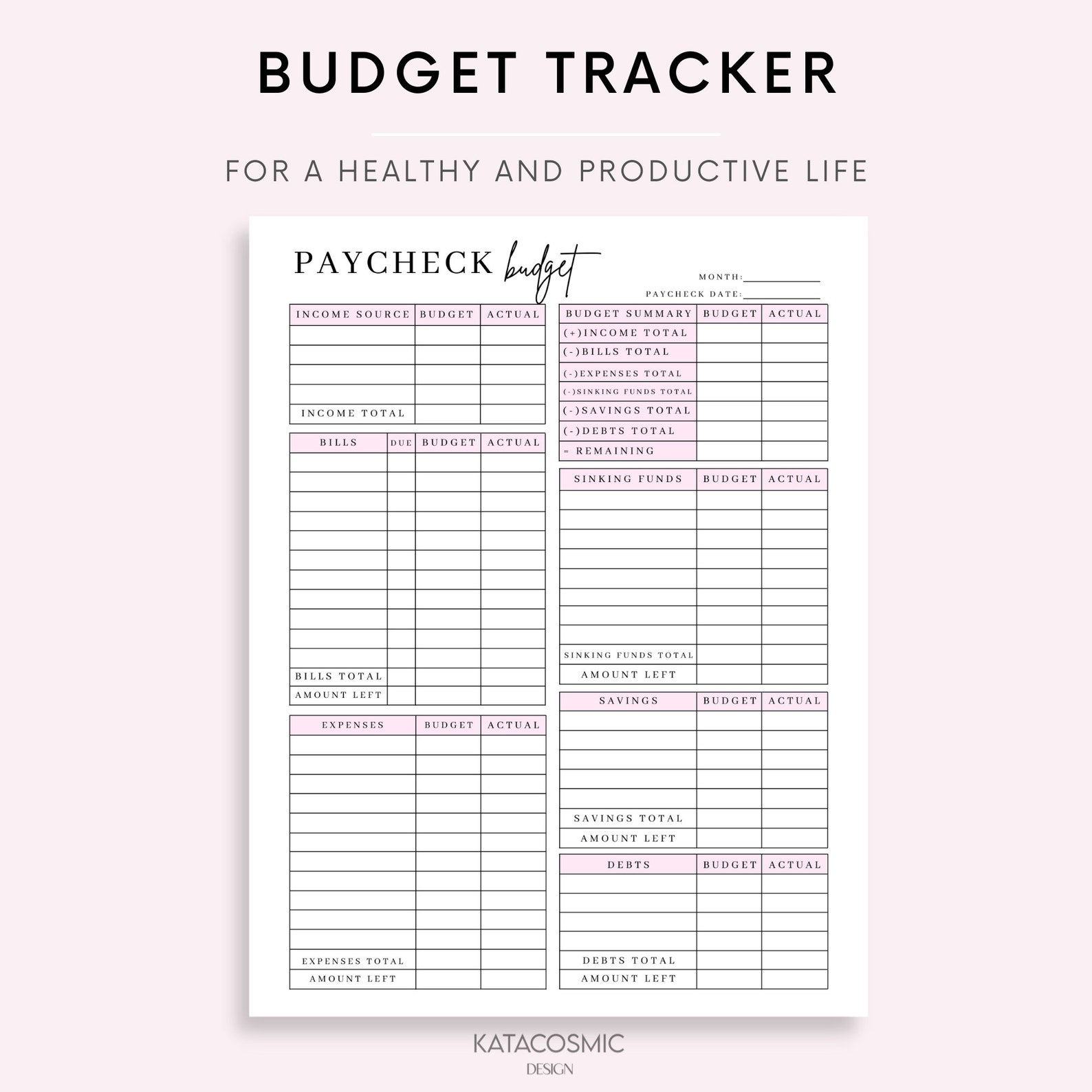 Paycheck Budget Overview Template Printable, Paycheck Budget Printable ...