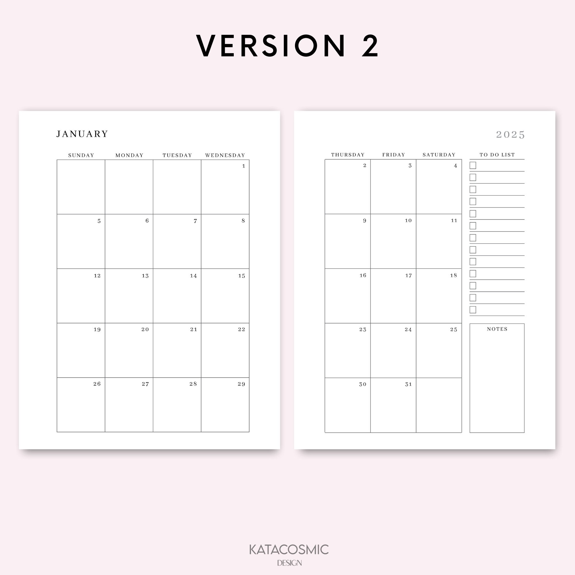 2025 Monthly Calendar Printable, Two Page per Month Planner, 2025 ...