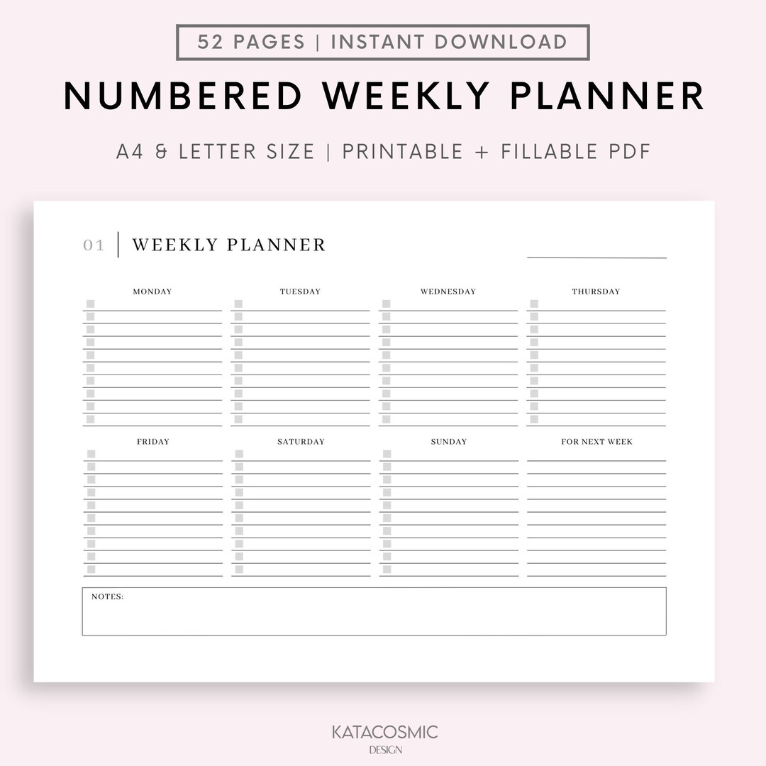Weekly Planner Printable Landscape, Minimalist Weekly Schedule, Week at ...
