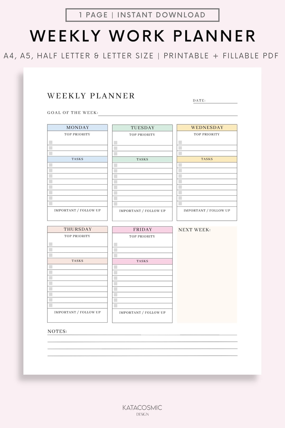 Weekly Work Planner Printable to Do List, Minimalist Weekly Schedule ...