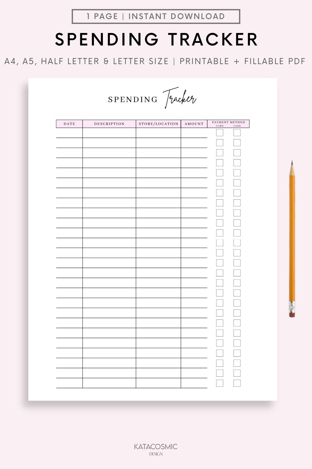 Spending Tracker, Expense Tracker Printable, Spending Log, Purchase ...