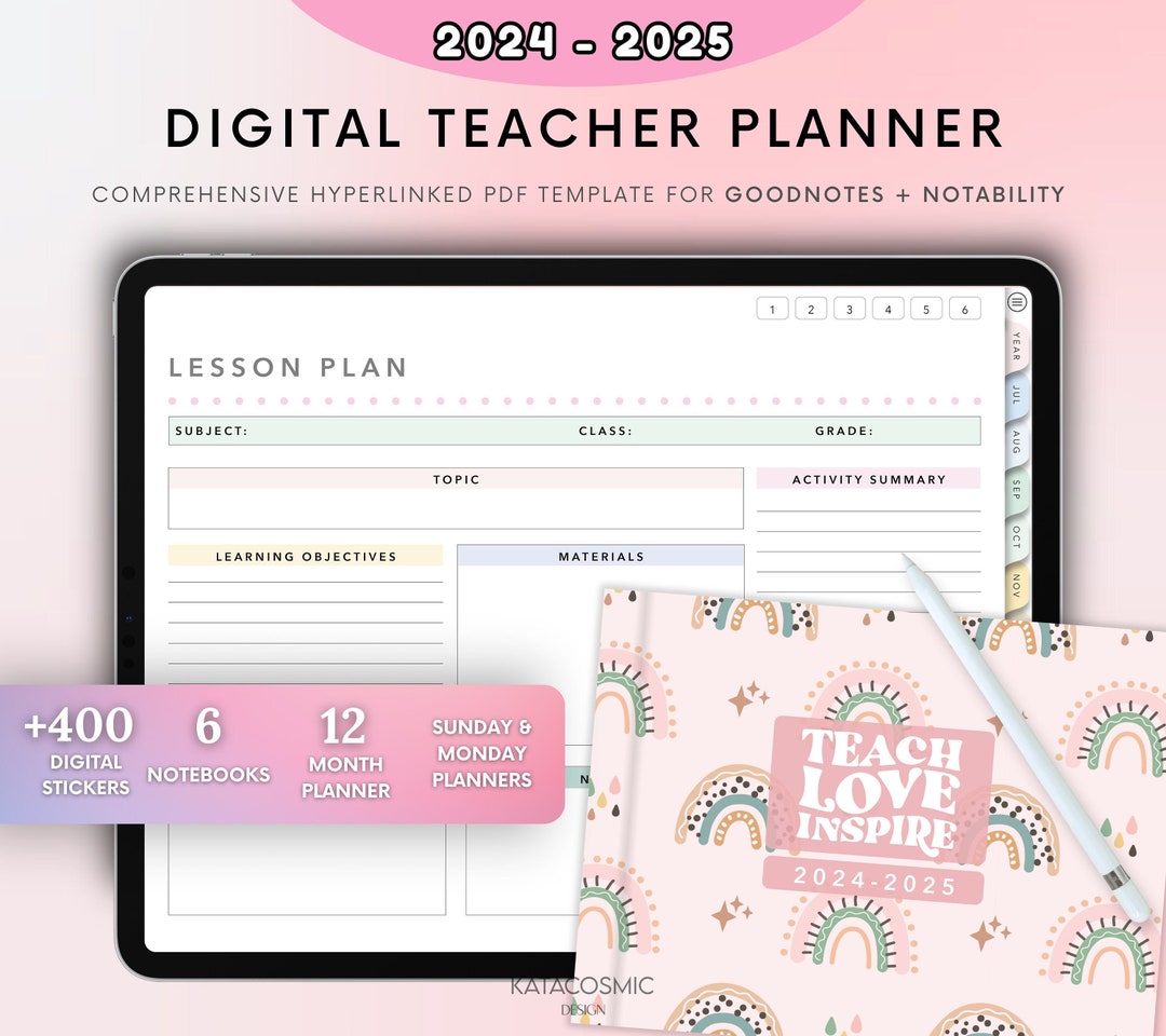 Digital Teacher Planner 2024 + 2025 Dated Academic Planner, Lesson ...