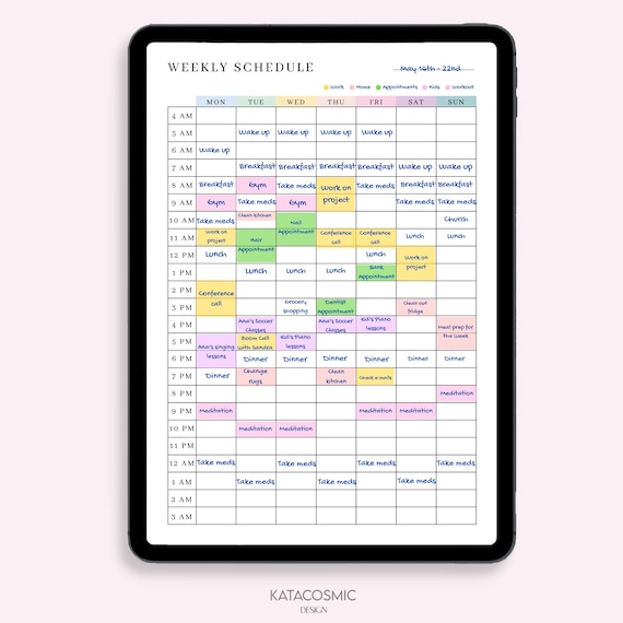 Wekelijkse Kalender Met Tijden Afdrukbaar