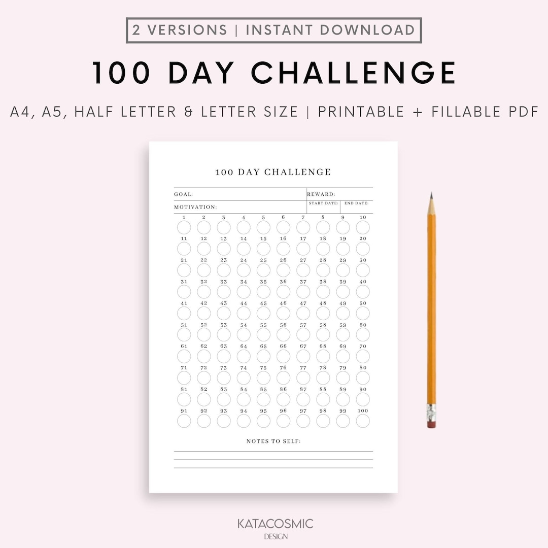 100 Day Challenge, Goal Setting, Goal Progress Tracker, Habit Forming ...