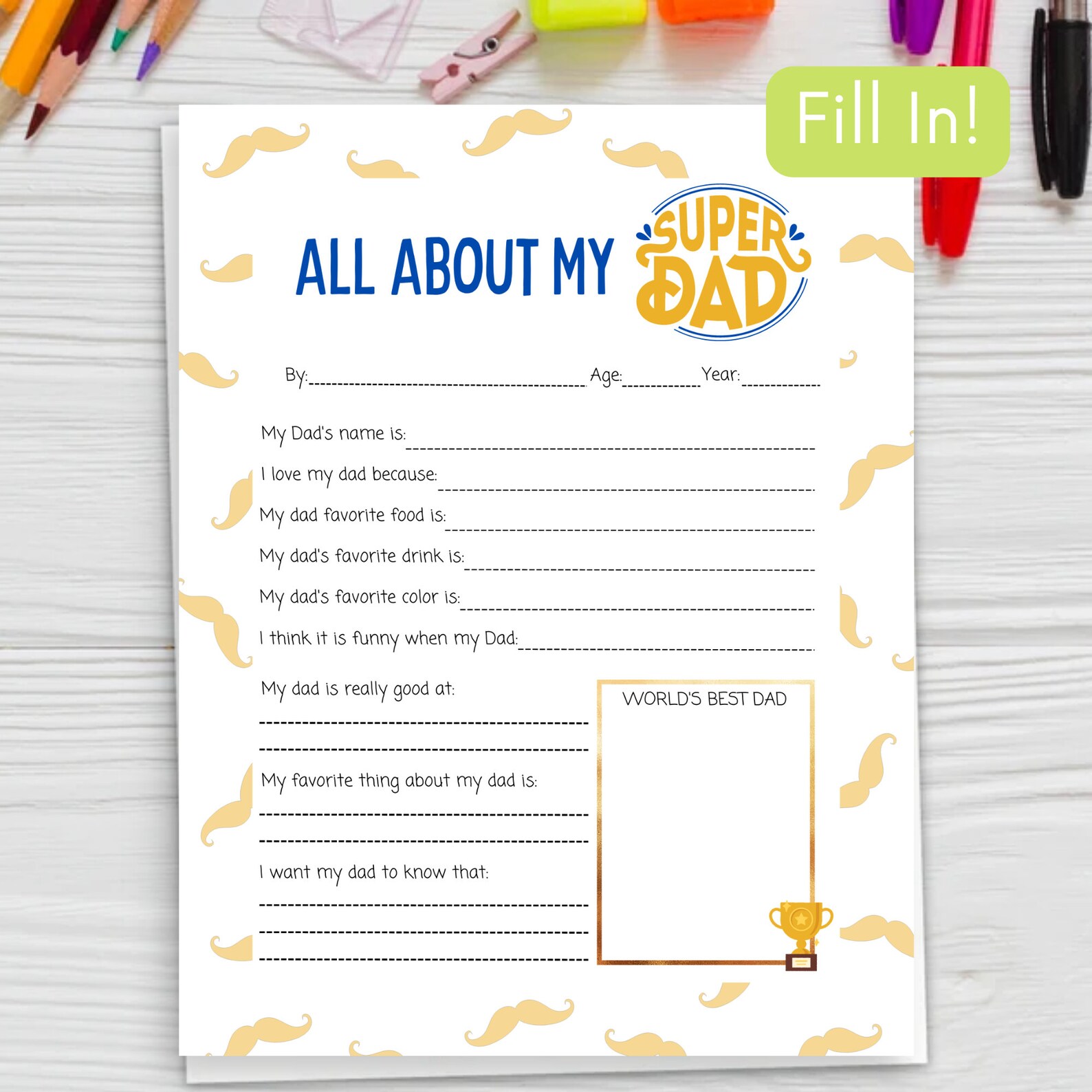 FATHER'S DAY Gift All About My Dad INSTANT Download Kids - Etsy