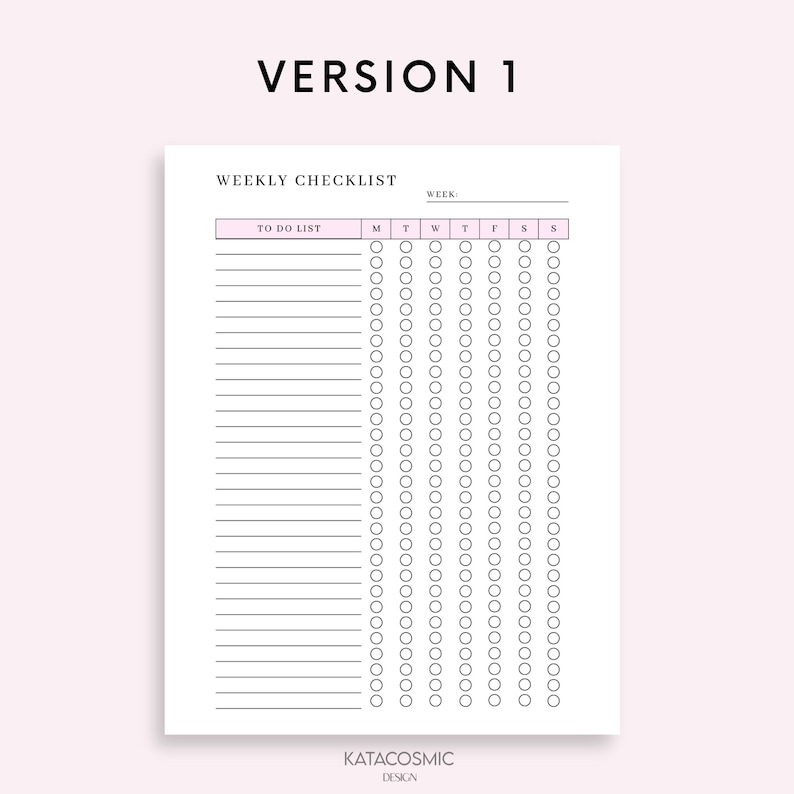Weekly Checklist Printable to Do List Template Weekly - Etsy