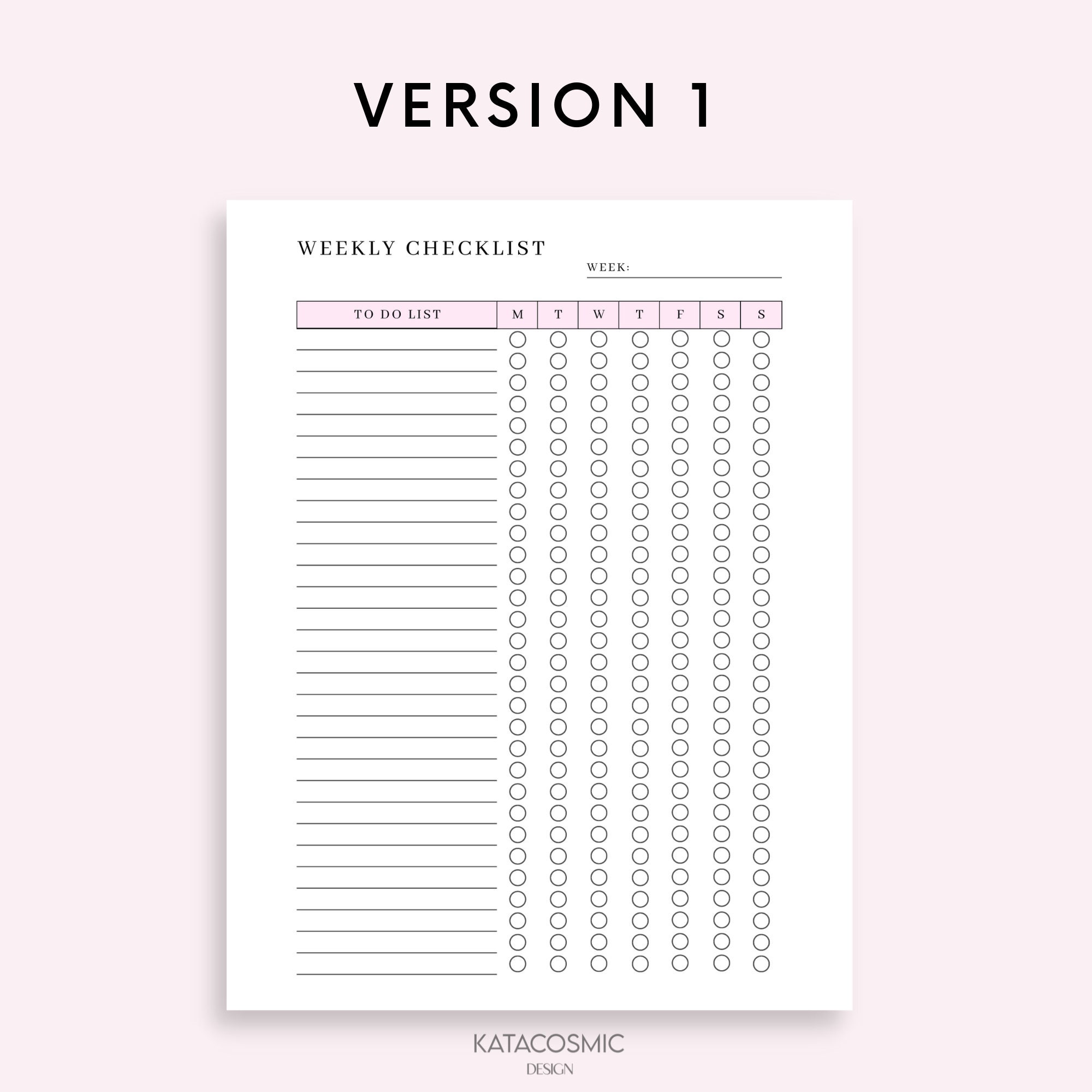 Weekly Checklist Printable to Do List Template Weekly - Etsy UK
